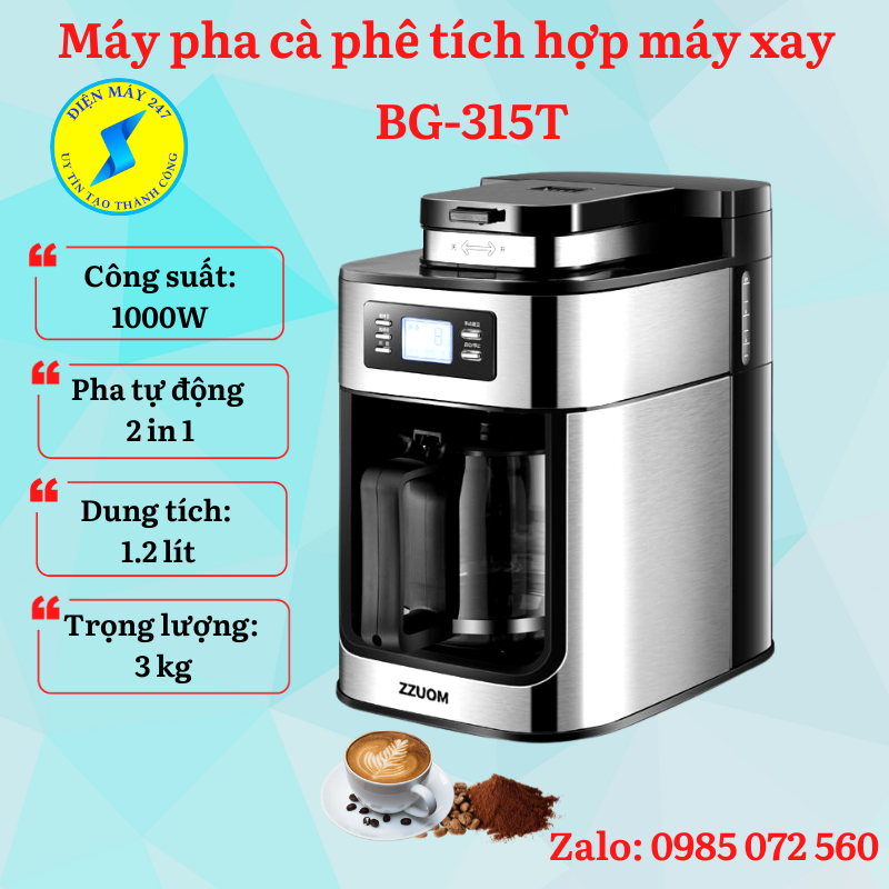 Máy pha cà phê BG-315T - Tích hợp pha và xay - 2 in 1 - Pha tự động - Mới 100% | Lazada.vn