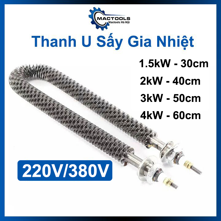 Thanh điện trở sấy khô chữ U 220V/380V công suất 1500W, 2000W, 3000W, 4000W có cánh tản nhiệt ...