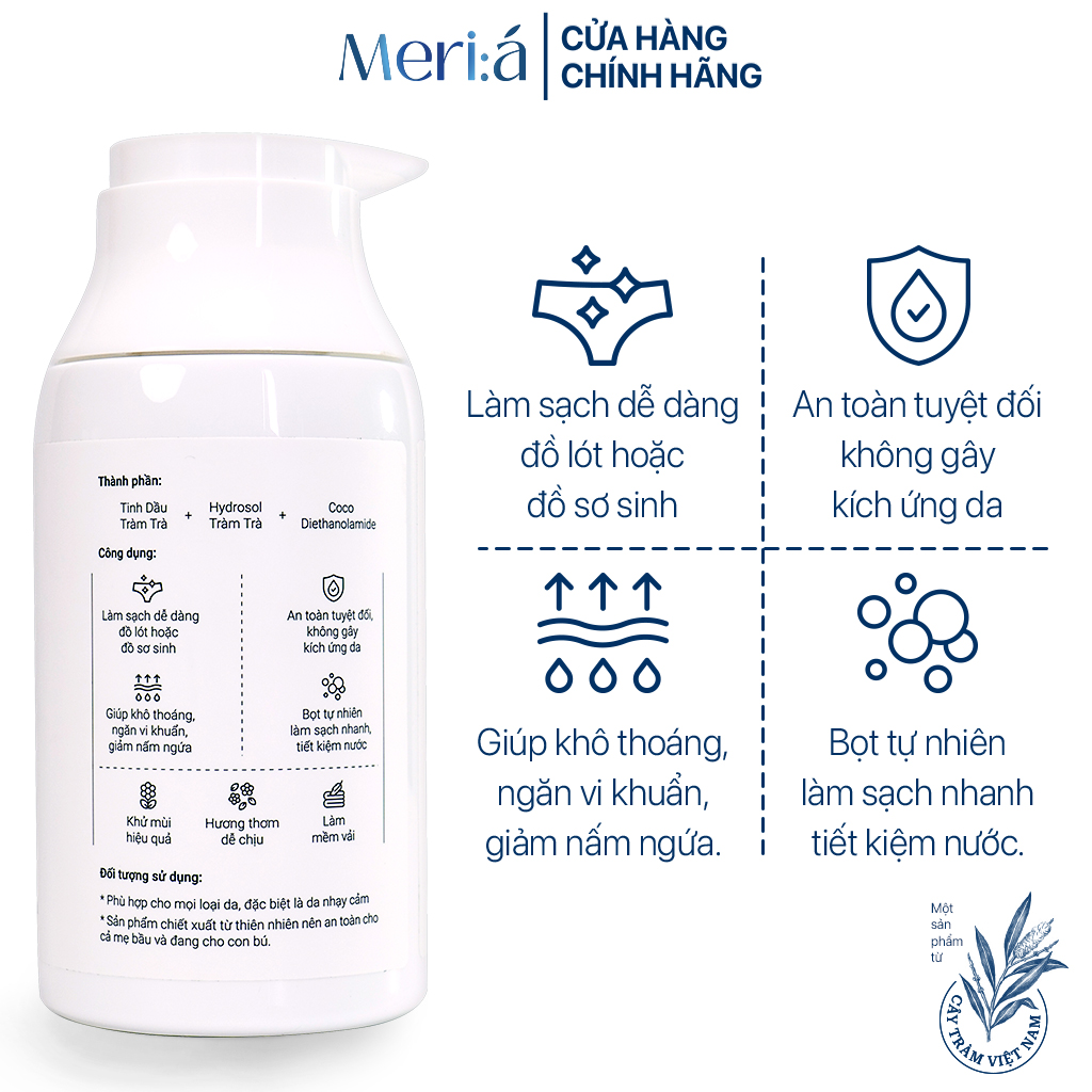 Nước Giặt Đồ Lót Meriá - Chiết xuất Tràm Trà Không hóa chất Kháng khuẩn ...