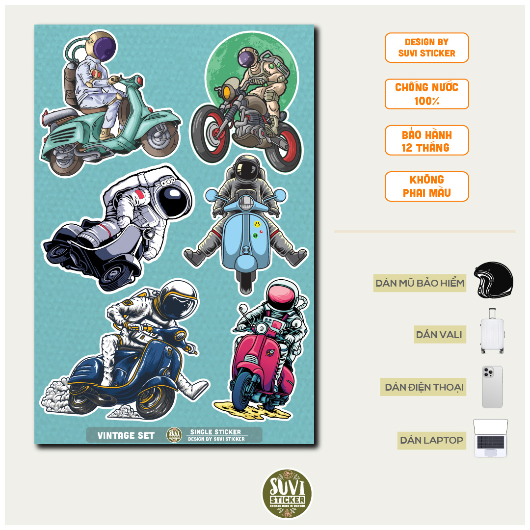 STICKER LẺ - Sticker Phi Hành Gia dán mũ bảo hiểm laptop điện thoại ...