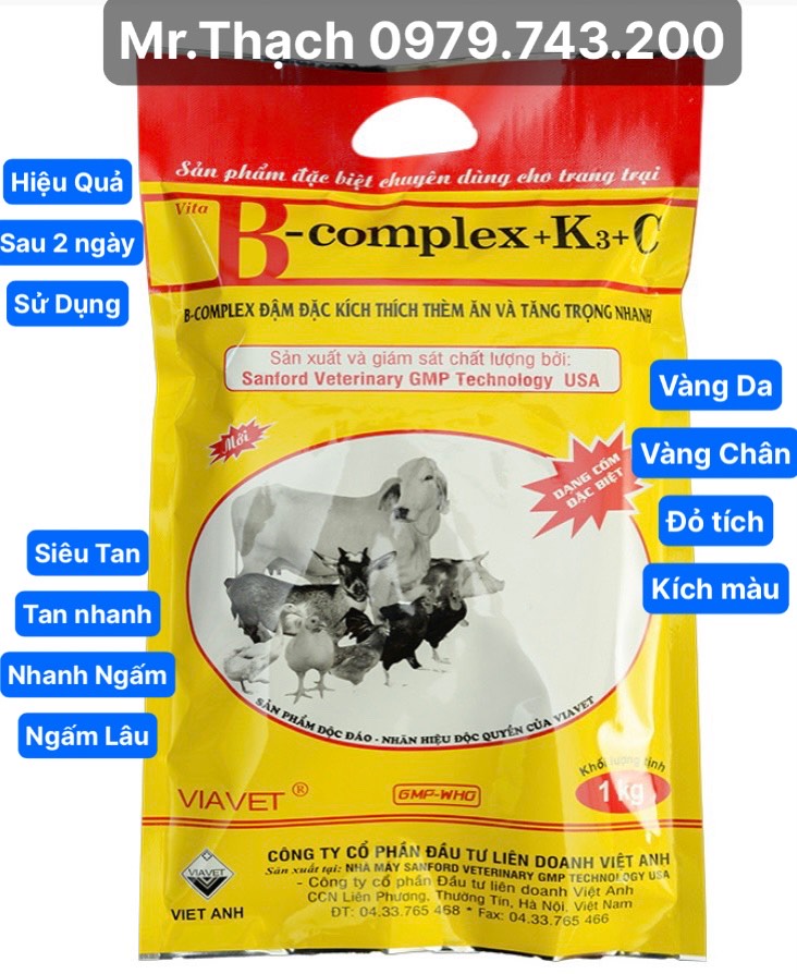 Vita B-COMPLEX+K3+C wsp (Gói 1Kg) Viavet Kích thích thèm ăn,Tăng Trọng ...