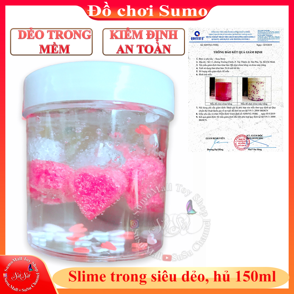 Slime trong suốt phối xốp trái tim hũ 250ml , đạt chứng nhận an toàn ...