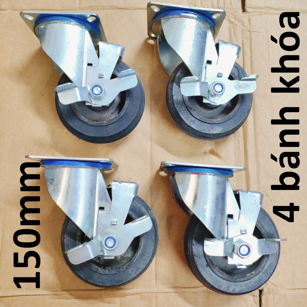 Bộ 4 Bánh xe đẩy chịu lực cao, đường kính 150mm, bánh gang, viền cao su ...