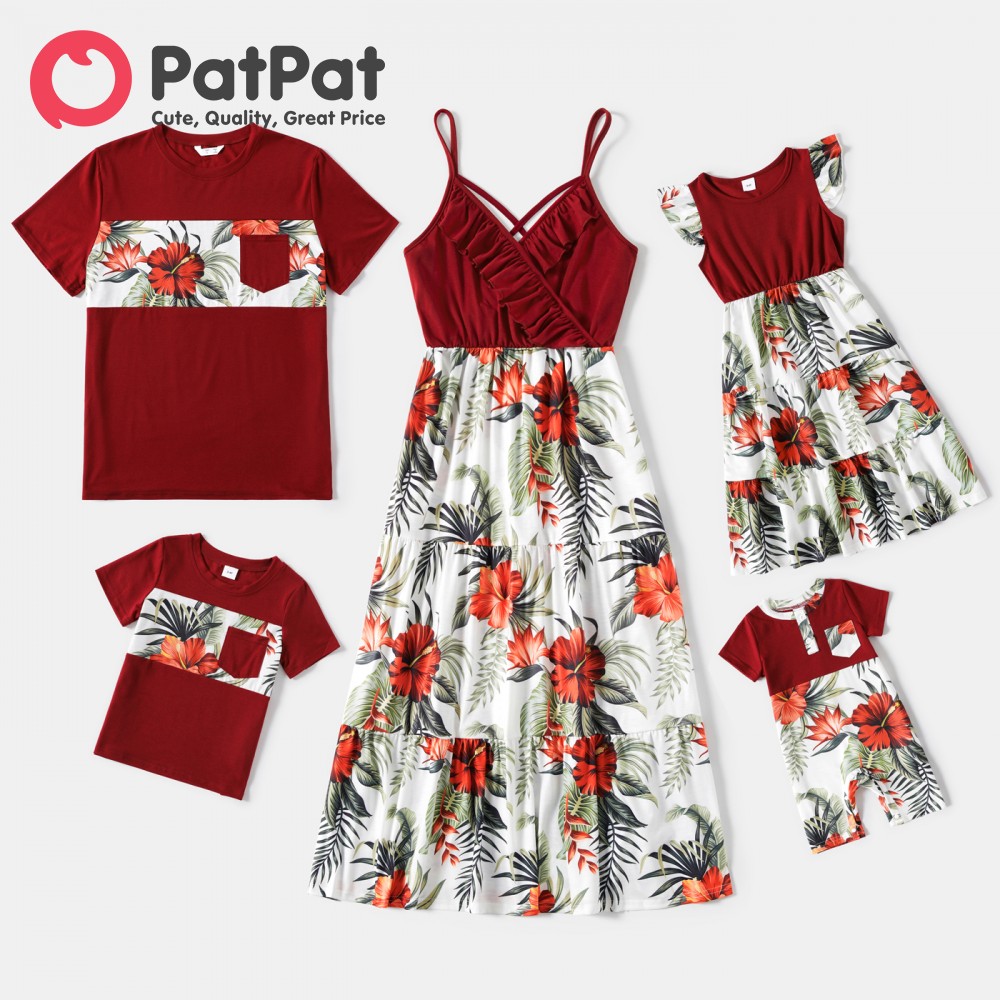 PatPat Family Trang Phục Phù Hợp Với Gia Đình Đầm Hai Dây In Hoa Kẻ Sọc 100 Cotton Áo Thun Tay ...