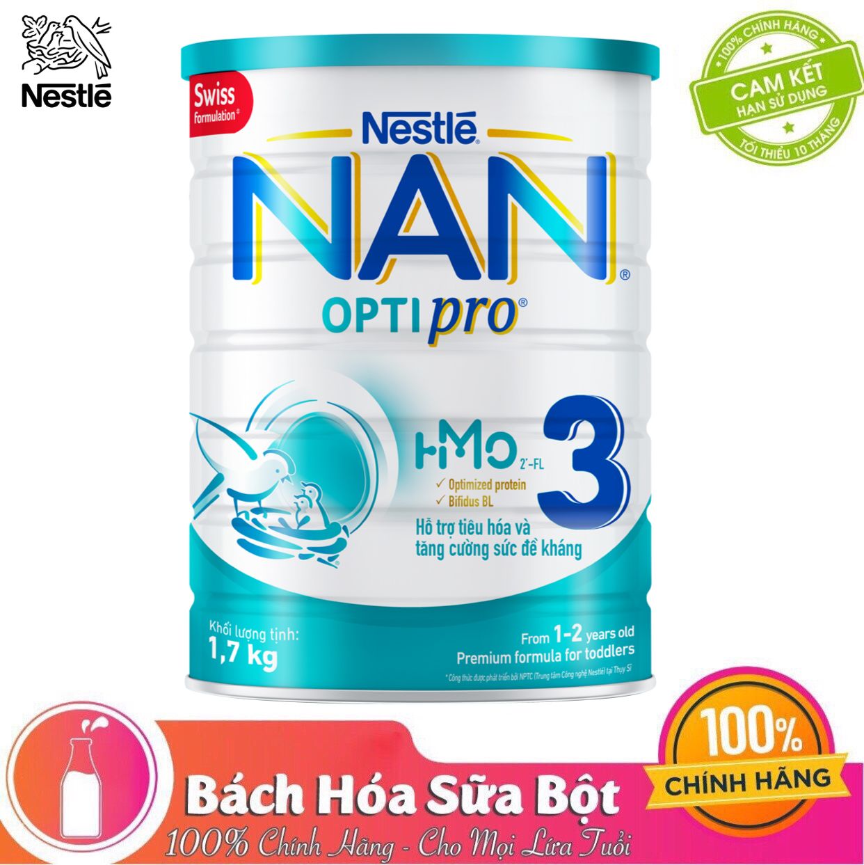 Sữa bột Nestle NAN OPTIPRO PLUS HMO số 2 - hộp 800g ( Sản xuất tại Thuỵ Sĩ) - MixASale