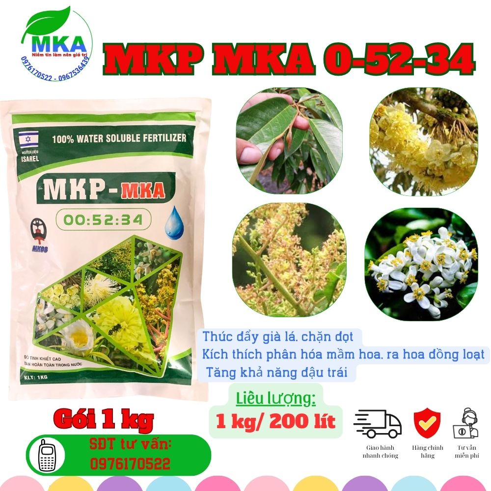 MKP MKA 0-52-34 (gói 1kg),| Già Lá Nhanh, Chặn Đọt Mạnh, Tạo Mầm Hoa ...