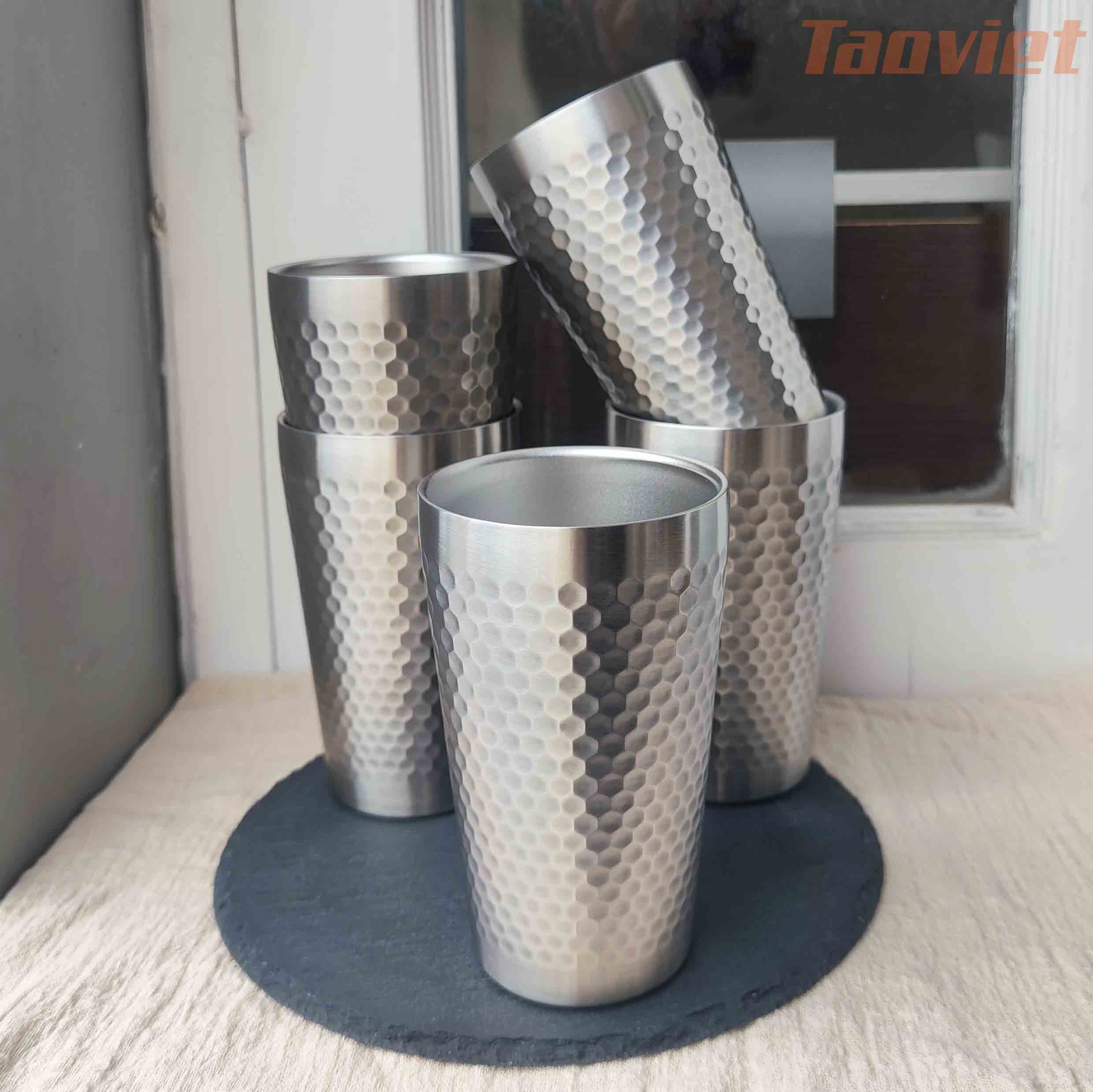 Ly Inox 304 hai lớp hoa văn tổ ong dung tích 350ml Ly uống nước uống cà ...