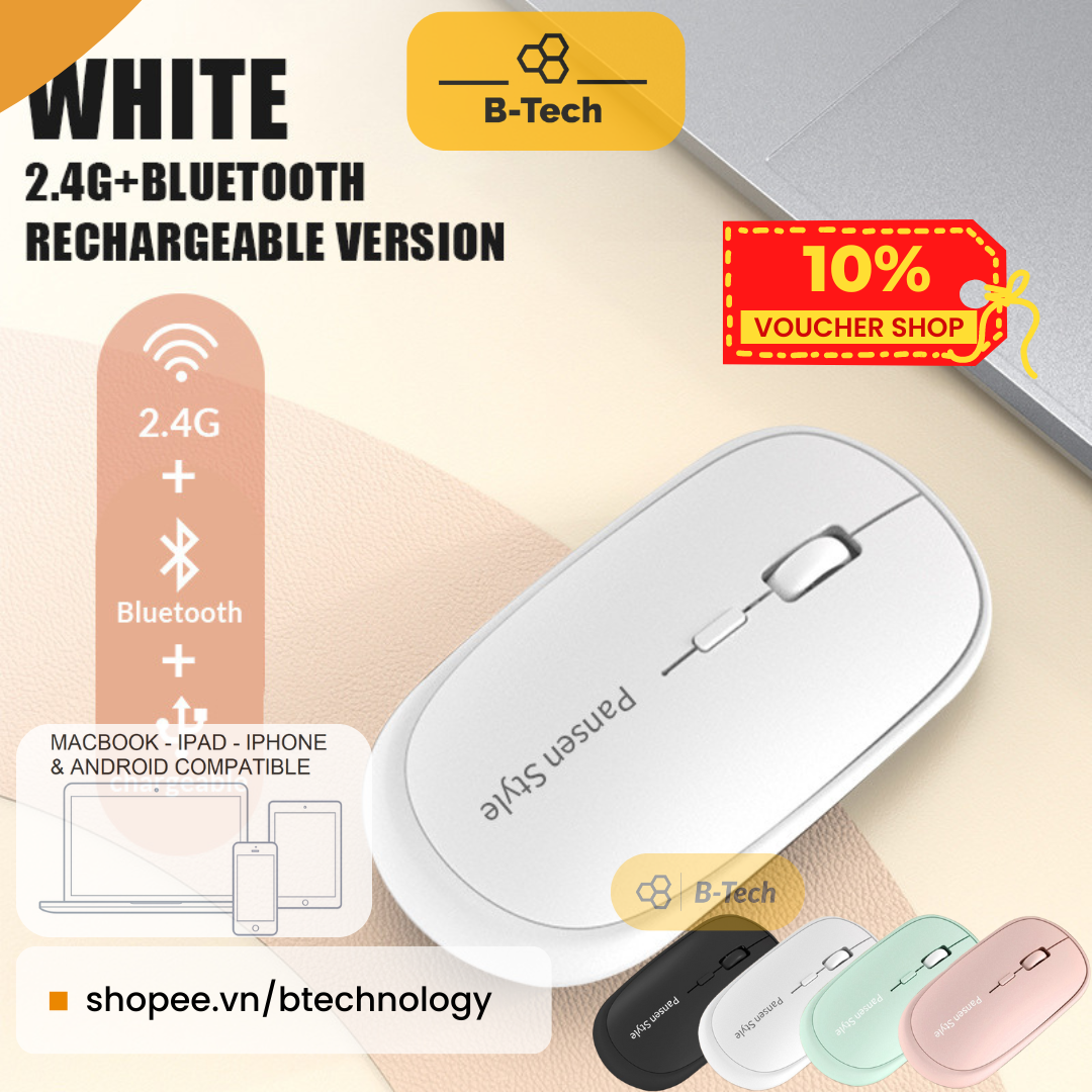Chuột ko dây Bluetooth wireless mouse tự sạc pin không ồn - MixASale