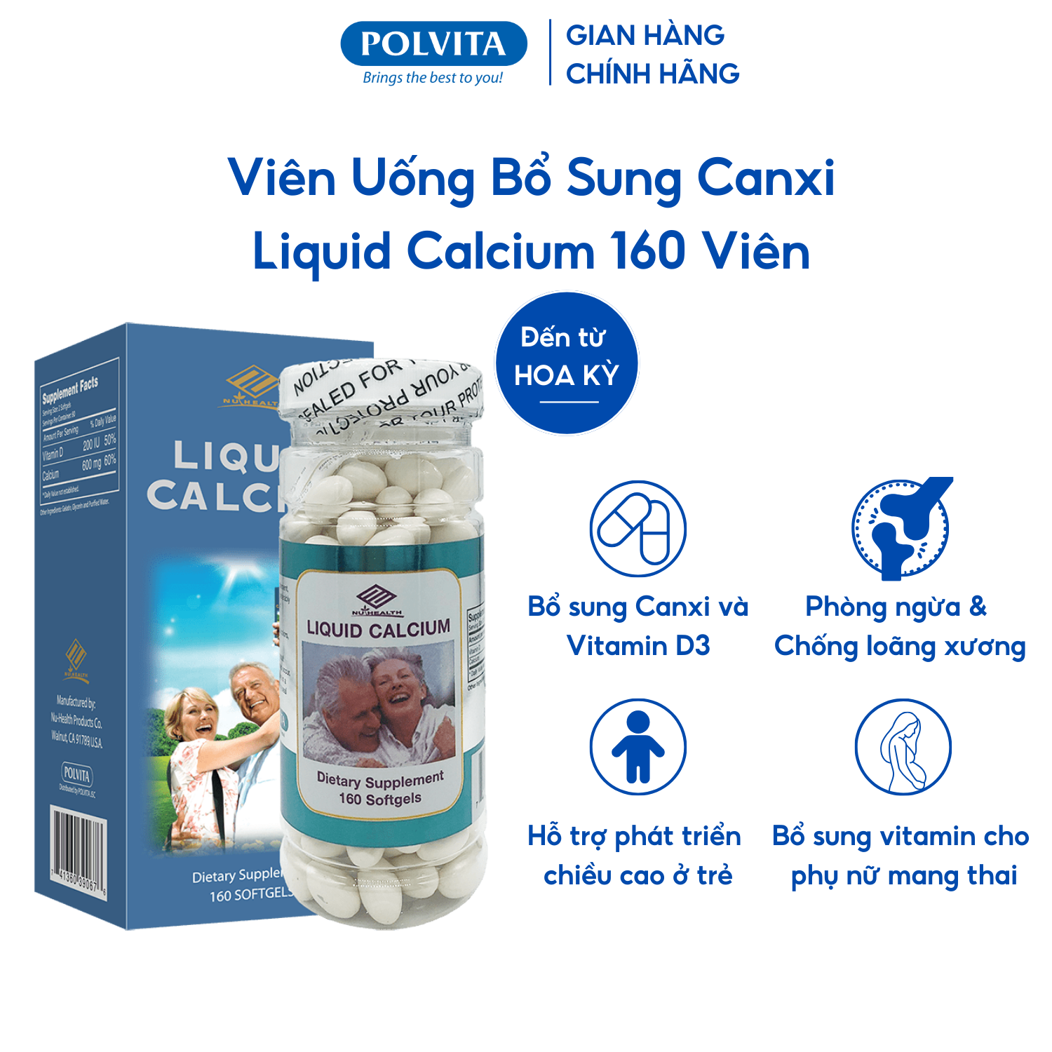 Viên uống LIQUID CALCIUM giúp xương chắc khỏe, giảm nguy cơ loãng xương ...
