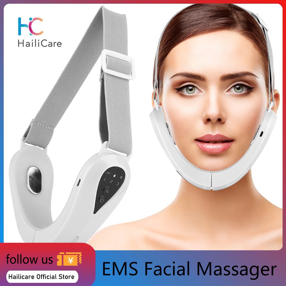 Hailicare Máy mát xa mặt EMS Máy mát xa nâng cằm V-Line Máy đai nâng cằm Đèn đỏ Ánh sáng xanh ...