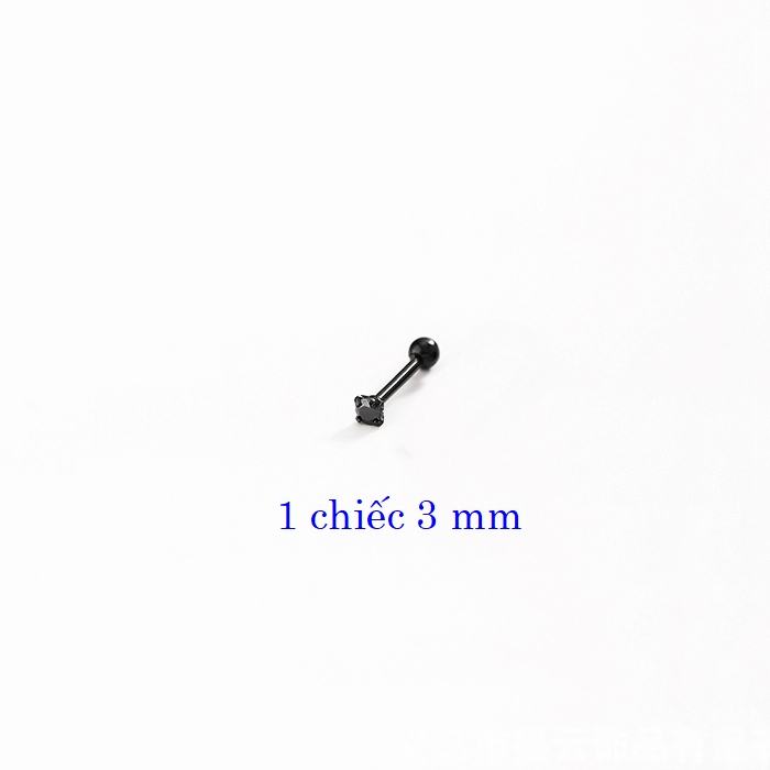 Bông tai titan Nam Nữ đính đá đen 3mm 4mm 5mm 6mm không gỉ (giá 1 chiếc ...