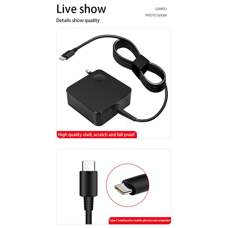 Suitable for Lenovo Square Notebook Portable Power Adapter 65W Type-C ...