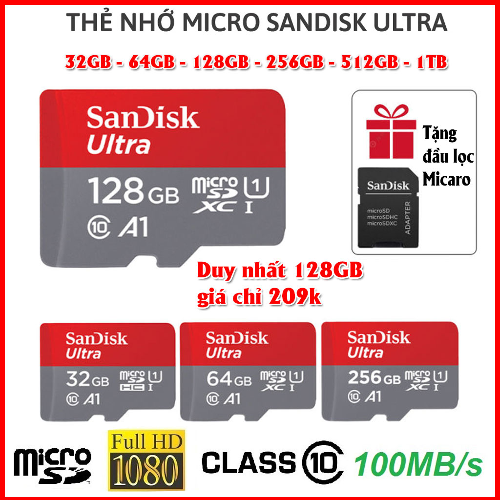 Thẻ Nhớ SD Card 32GB 64GB 128GB 256GB 512GB 100MB s U1 4K Micro SD Cho ...