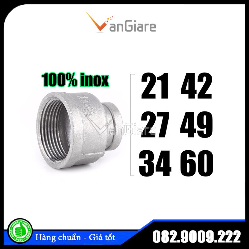 Bầu giảm inox, nối giảm ren trong inox 21 27 34 42 49 60 | Lazada.vn