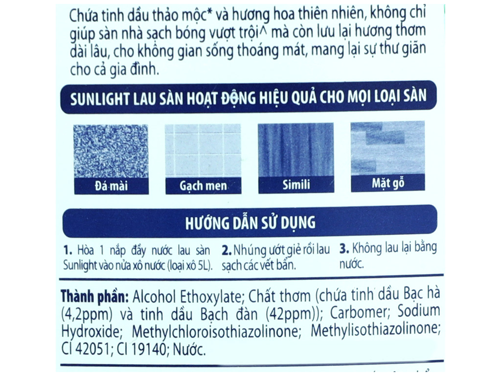 Nước lau sàn Sunlight tinh dầu thảo mộc hương hoa hạ và bạc hà chai 997ml - MixASale