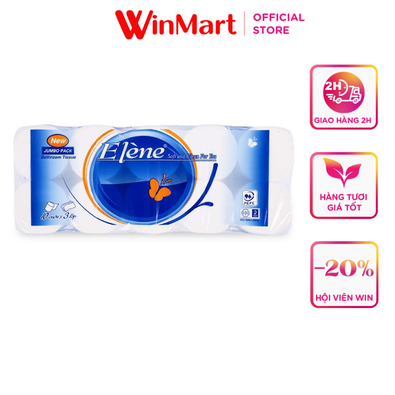 [Siêu thị WinMart] - Giấy vệ sinh Elene xanh ngọc 10 cuộn, 3 lớp lõi ...