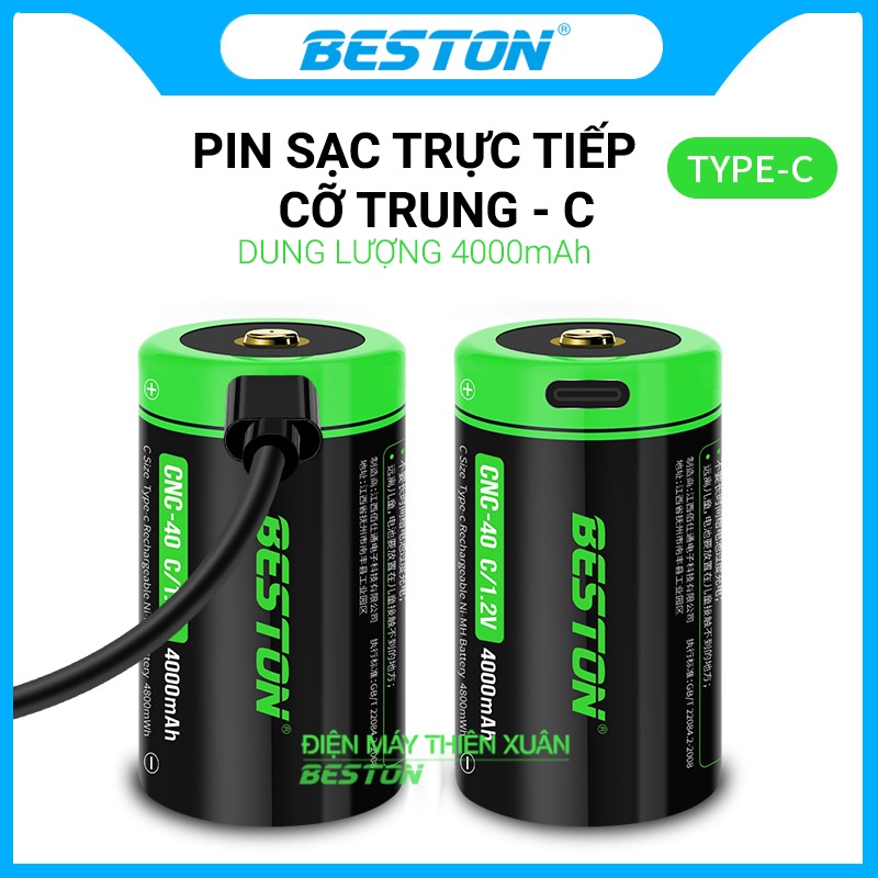 Pin sạc trung cỡ C LR14 Beston 1.2V, 4000mAh USB cổng sạc type C sử ...