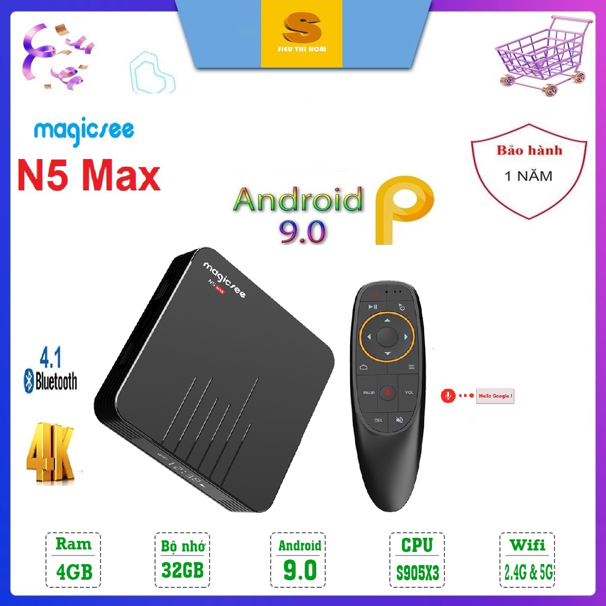Android Tivi Box Magicsee N5 max X4 tặng khiển giọng nói remote voice phiên bản 2022 - Ram 4GB ...