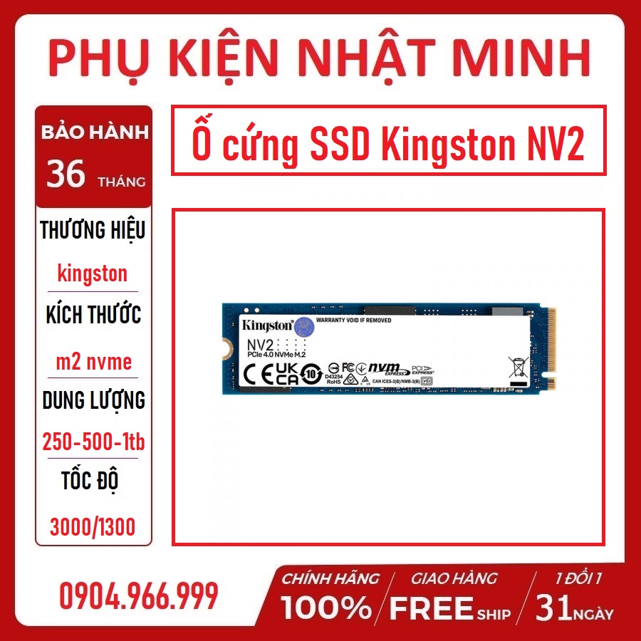 Ổ cứng gắn trong SSD Kingston NV2 250GB 500Gb 1Tb M.2 2280 PCIe Gen 4.0 ...