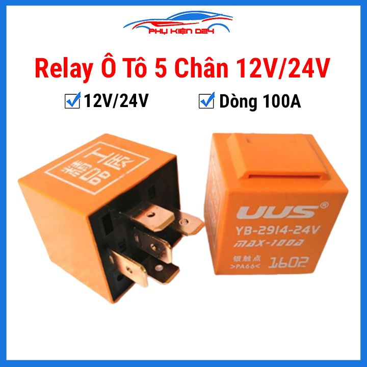 Rơ le, relay ô tô 5 chân 12V và 24V dòng điện 100A màu cam hàng tốt ...