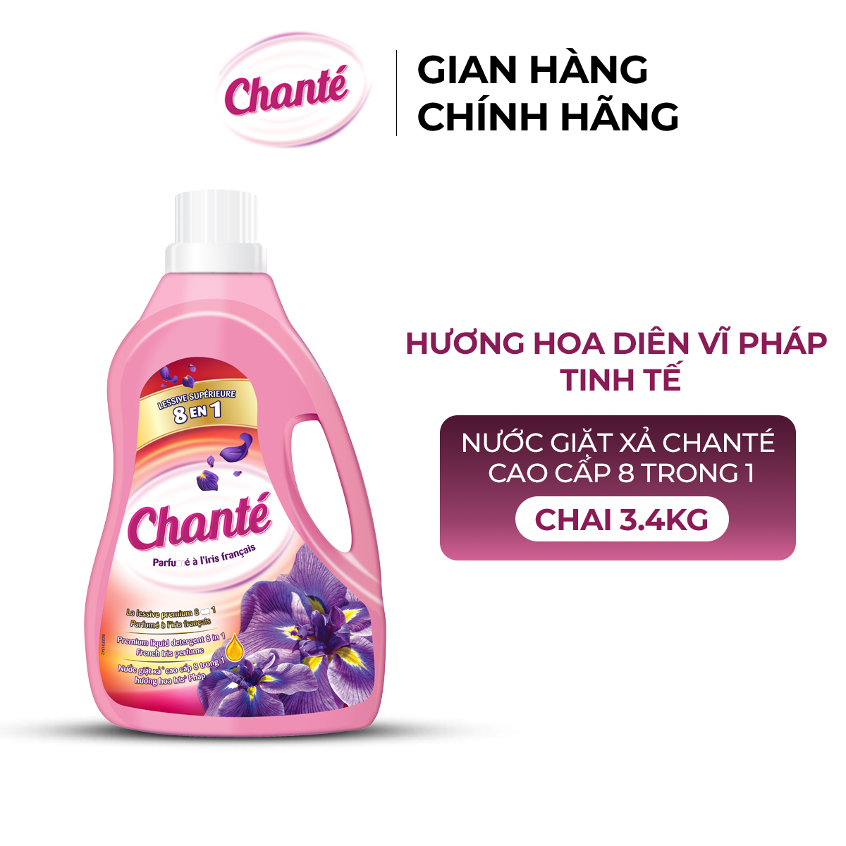 Nước giặt xả cao cấp CHANTE 8 trong 1 34kg hương hoa hồng Pháp Mới Cửa ...