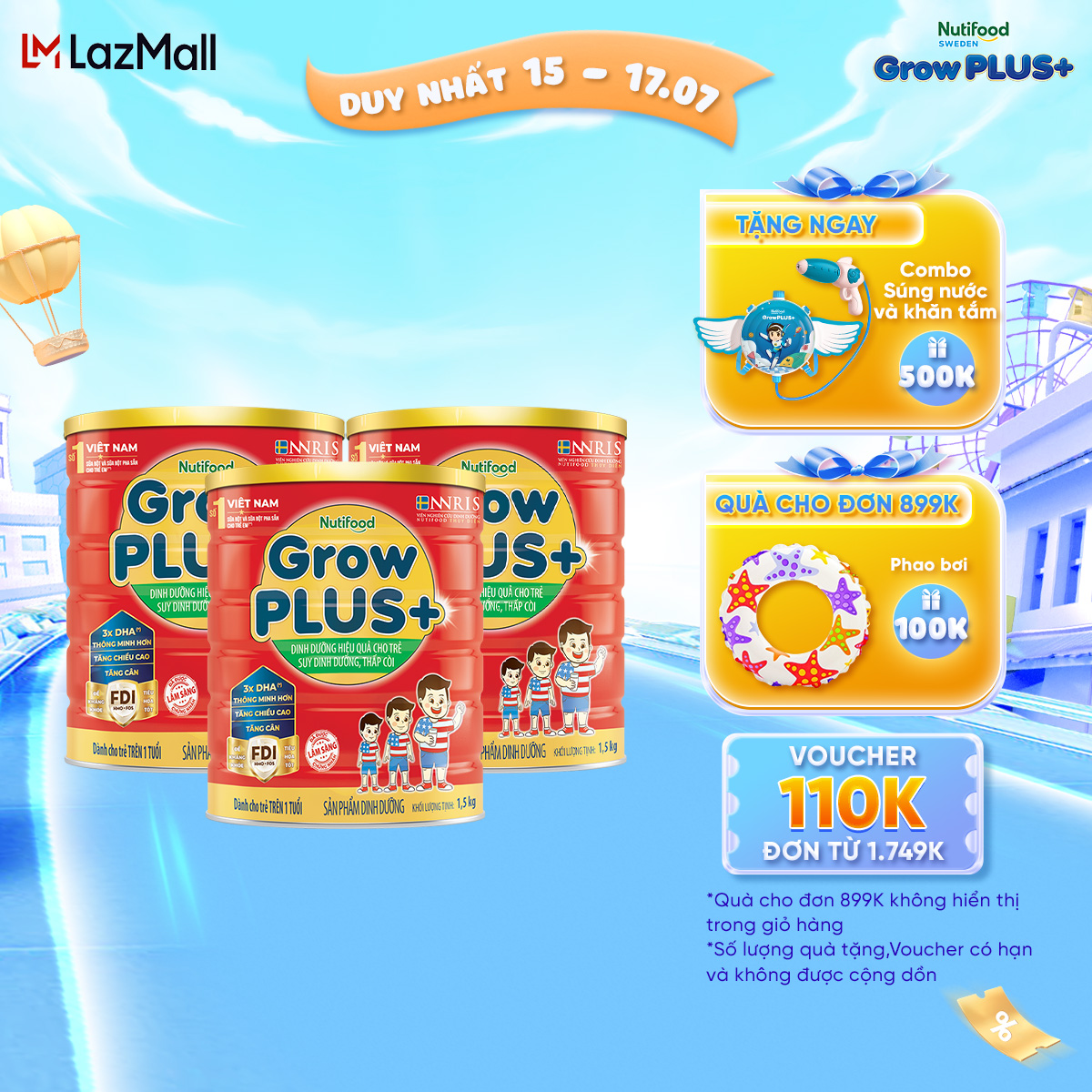 Tặng 1 quà 4 lon Nutifood Growplus Xanh 1.5kg tặng combo vui hè - MixASale