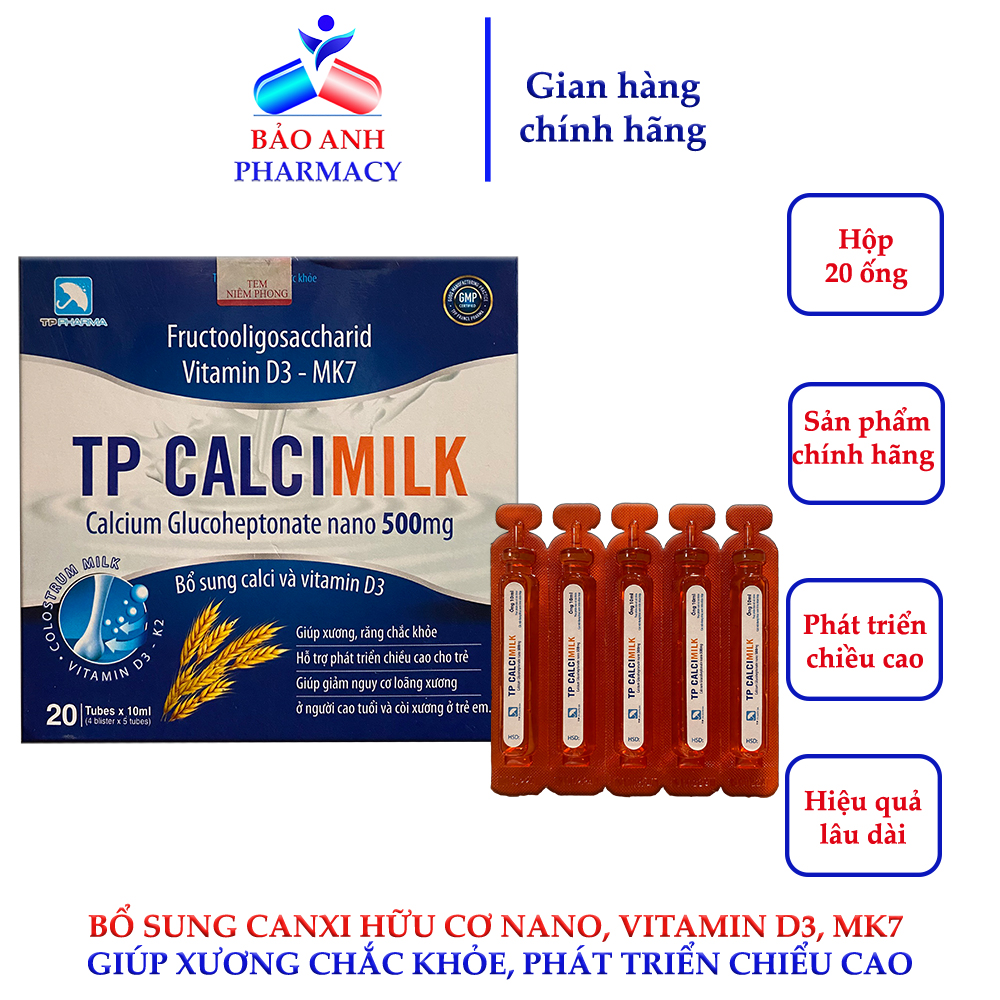 TP CALCI MILK bổ sung Canxi nano, canxi hữu cơ, vitamin d3 mk7, dha, sữa non giúp bé phát triển ...