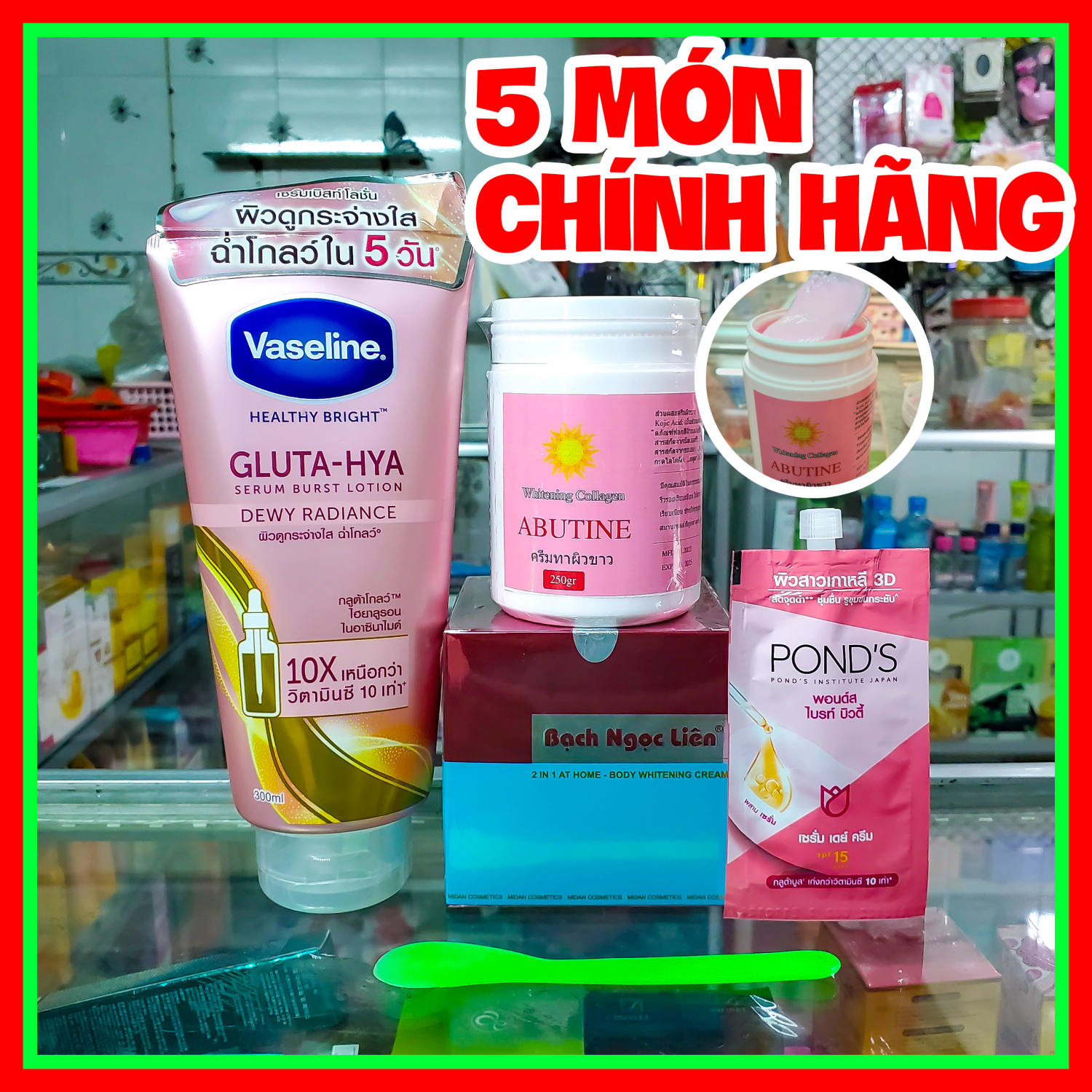 Set 5 Món Kem Trộn Trắng Da Body Bạch Ngọc Liên Vaseline 10x Abutin