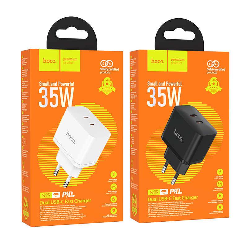 HOCO N29 100 Original Dual USB C Wall Charger PD 35W Compact Fast ...