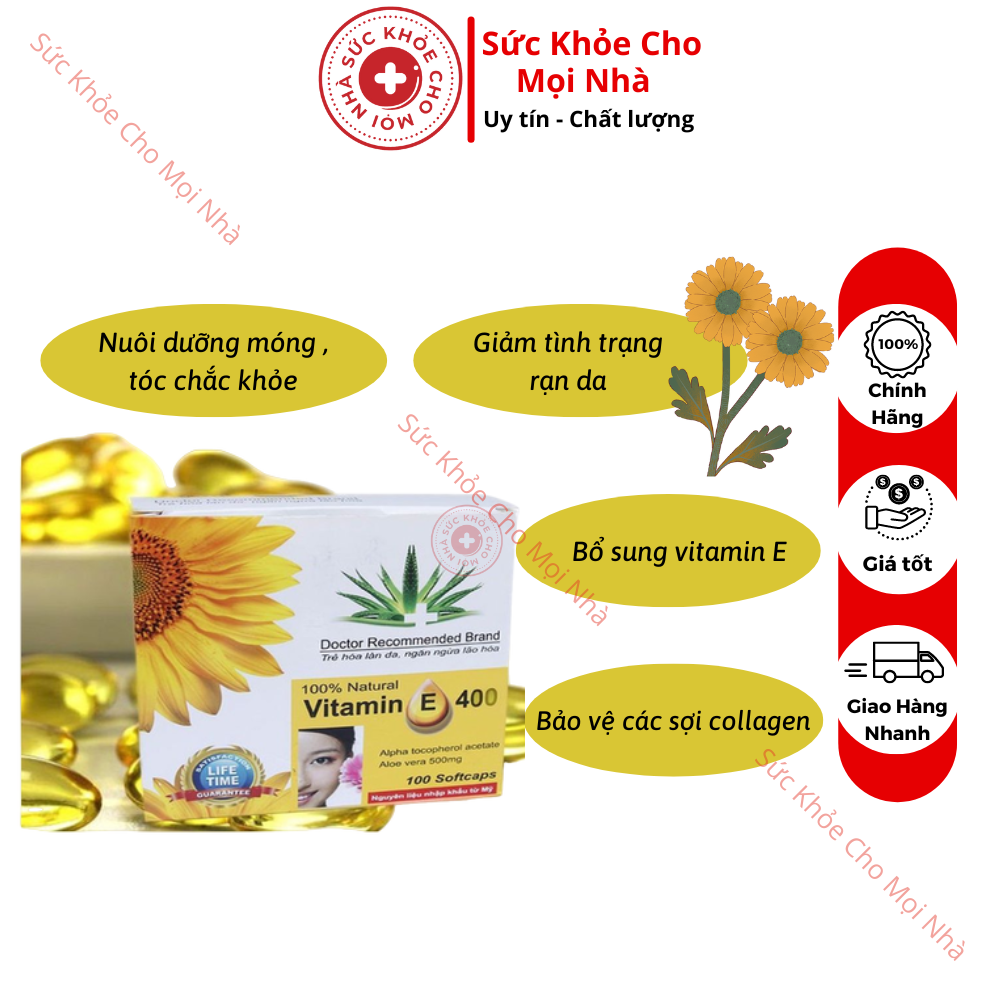 Viên Uống Vitamin E 400 iu Giúp Làm Đẹp Da - Hộp 100 Viên Bổ Sung vtm E ...