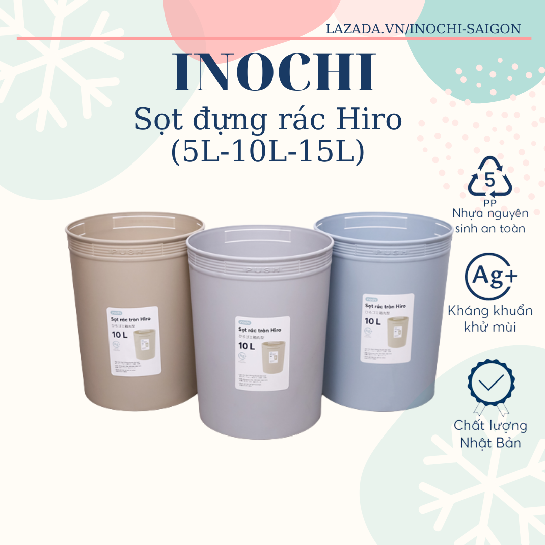 Sọt rác Inochi Hiro (dung tích 5L-10L-15L) - công nghệ Ag+ khử khuẩn ...