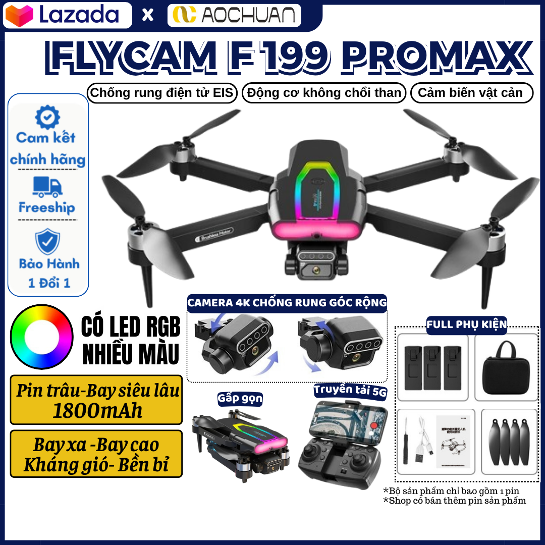 Flycam Mini F199 Pro Chống Rung 2 Trục -Drone Camera 4K- Máy Bay Điều ...