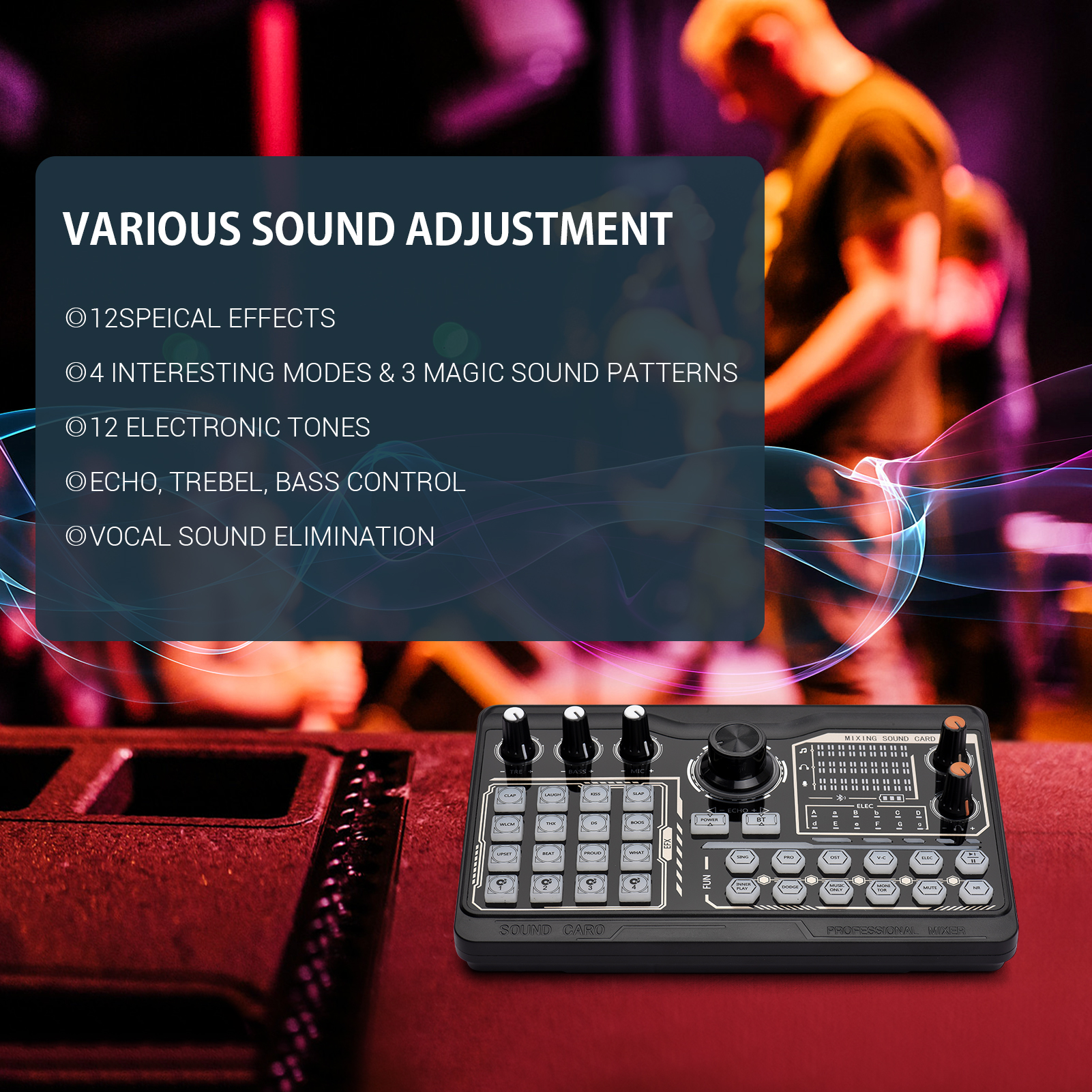 Dodocool Live Sound Card External Voice Changer Audio Mixer BT Sound ...