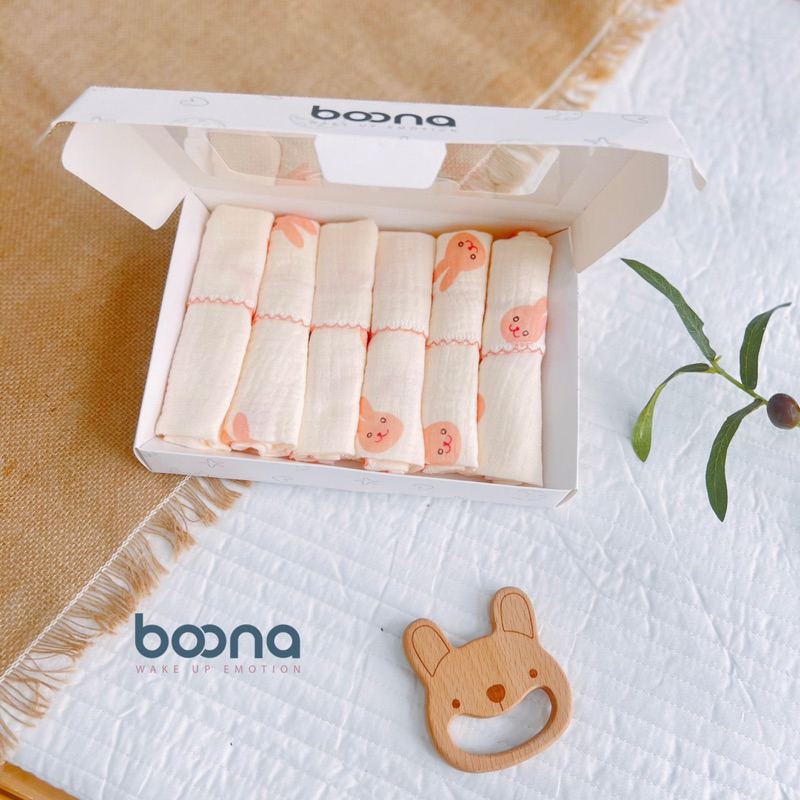 Hộp 6 Khăn xô sữa cho bé Boona sợi muslin kích thước 30 x 30 cm - MixASale