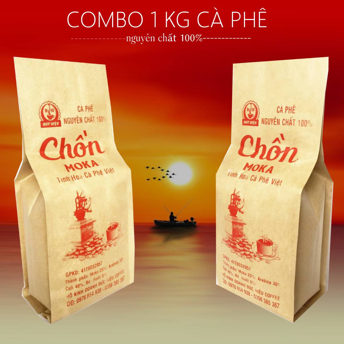 (Mua lẻ bán sỉ) 1kg Cà Phê Rang Xay Nguyên Chất pha phin ĐỨC HIỆU COFFEE Moka-Culi-Arabica đậm ...