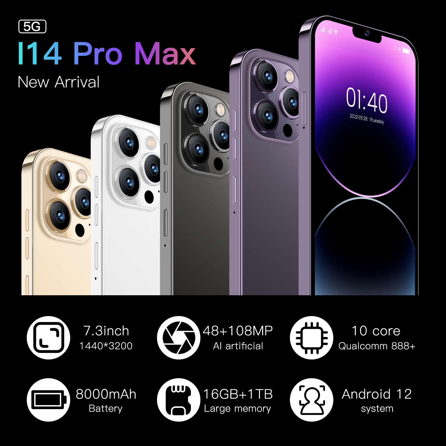 I14 Pro Max Chính Hãng 100 điện thoại di động 73 inch Full HD 16GB1TB ...