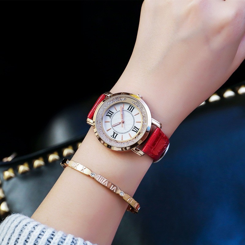 ĐỒNG HỒ DÂY DA NỮ SHDHD ĐÍNH ĐÁ NHÂN TẠO HẠT XOAY SANG CHẢNH MỚI VỀ CỰC ...