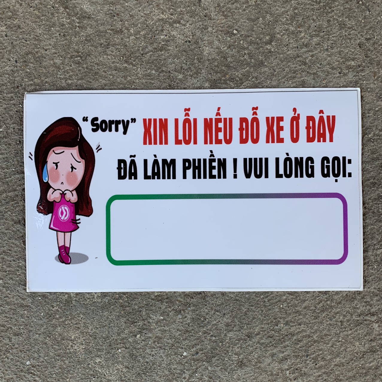 Sticker dán xe otofun Xin lỗi đỗ xe ở đây đã làm phiền để trống ô số ...