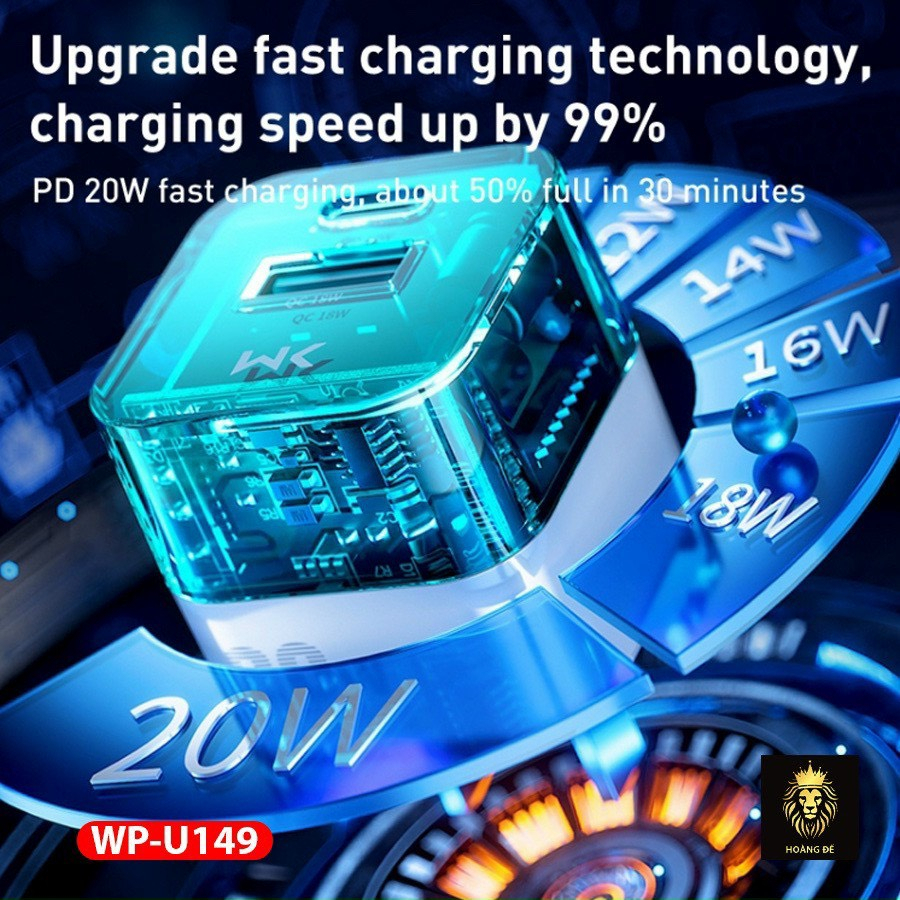 Củ sạc trong suốt Wekome WK WP-U149 sạc nhanh 20w PD Pioneer A C chân cắm USB và Type-C - MixASale