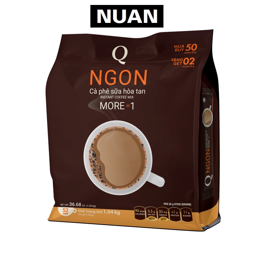 Cà phê sữa ngon Trần Quang NUAN hòa tan 3 in 1 uống liền bịch 480g x 24 gói (ống) x 20g - MixASale