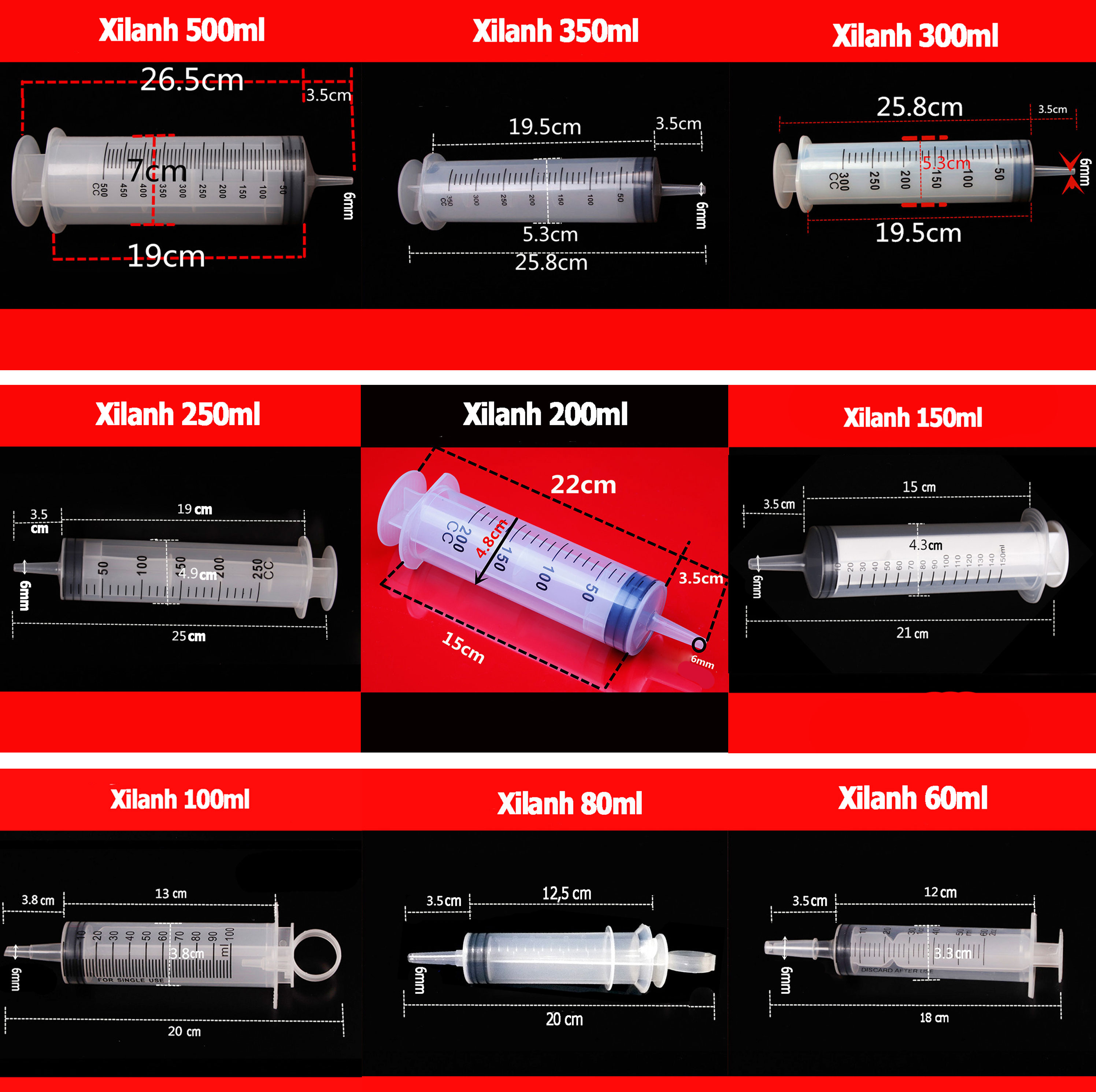 Xi lanh Ống tiêm xilanh chiết nước hoa Xilanh y tế 1000ml 500ml 350ml 300ml 250ml 200ml 150ml ...