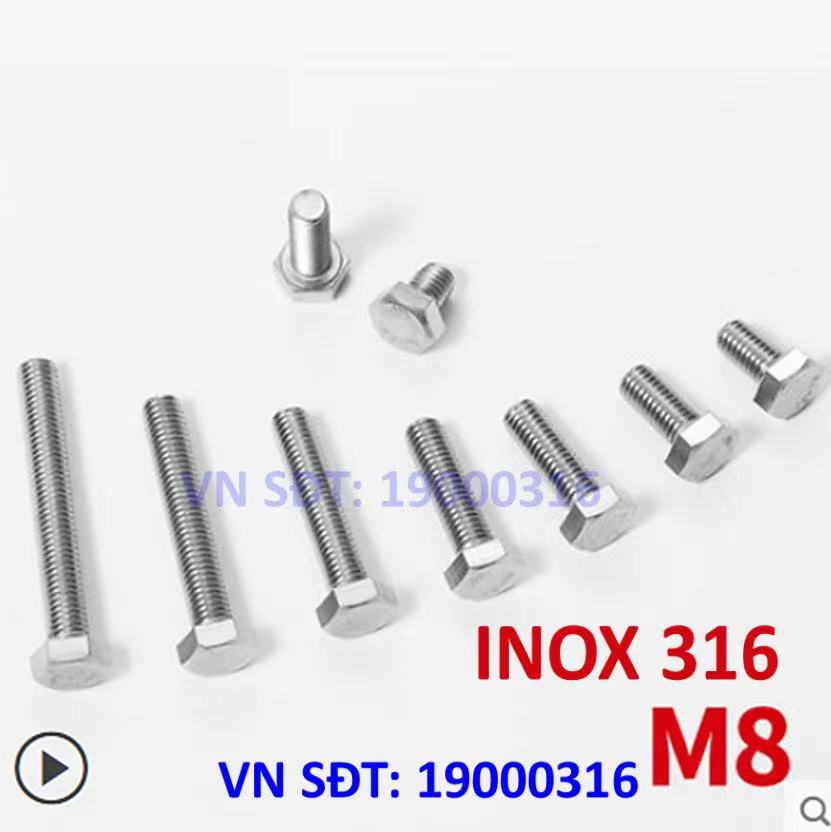 Bulon-Gói bulong 20 cái inox 316 M8.ISO9001:2015 đầu lục giác kích ...