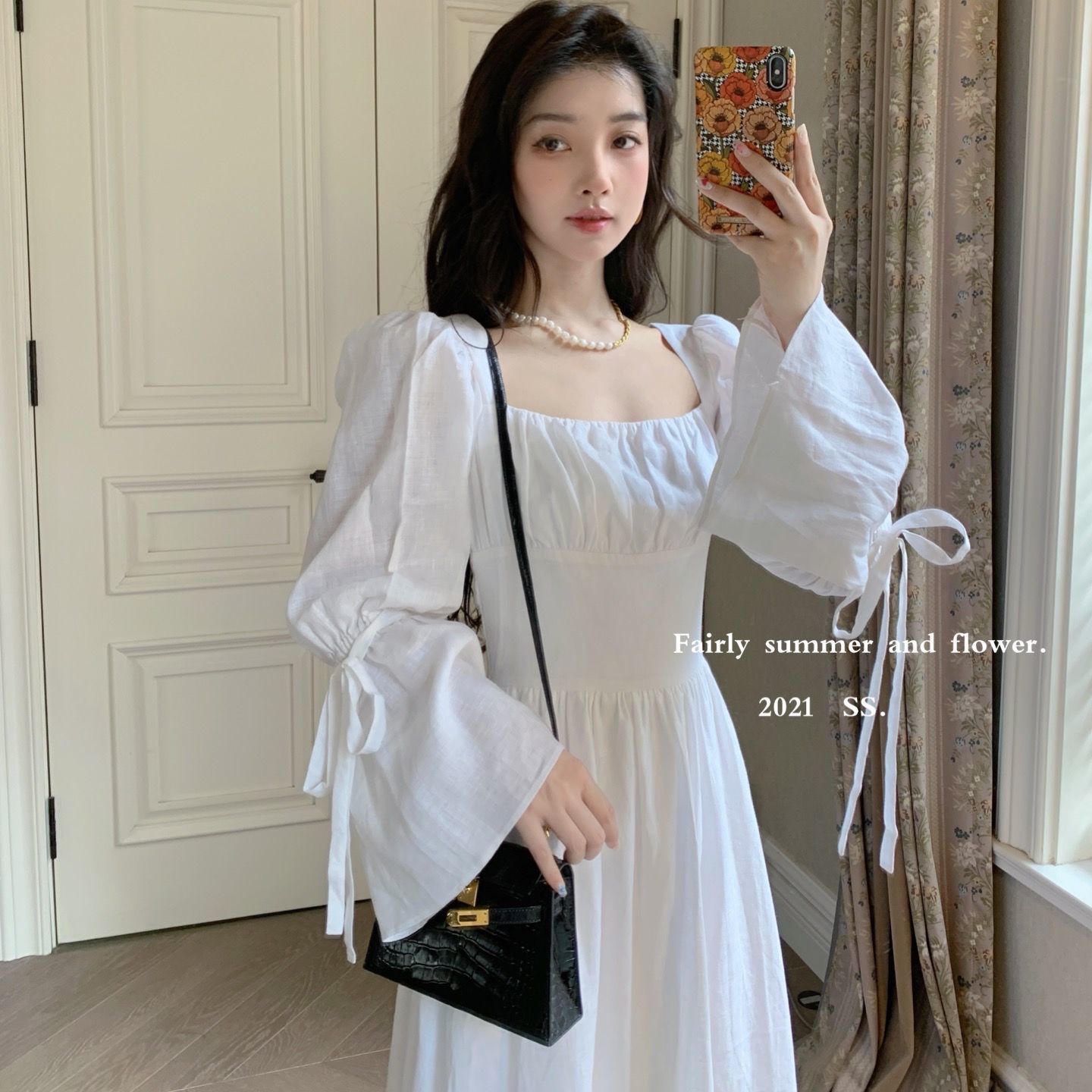 COCONI Square Collar Sweet White Dress Women New Korean Style Design ...