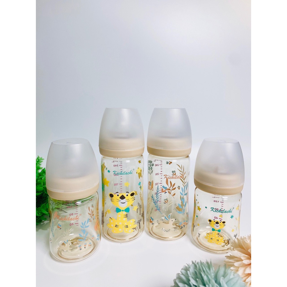 Bình sữa cổ rộng PPSU cho bé Kichilachi họa tiết hình thỏ 170ml - 270ml - MixASale