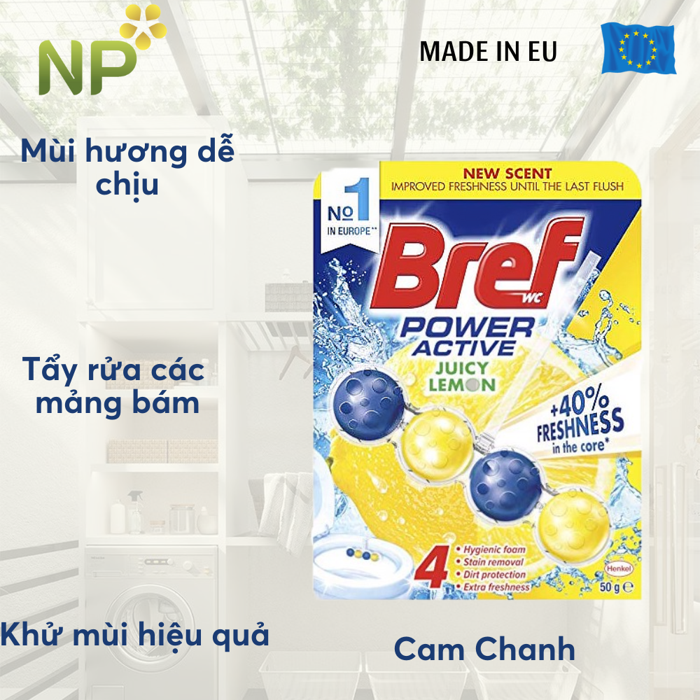 Viên treo bồn cầu khử mùi thơm mát diệt khuẩn Bref Power Active Lemon ...