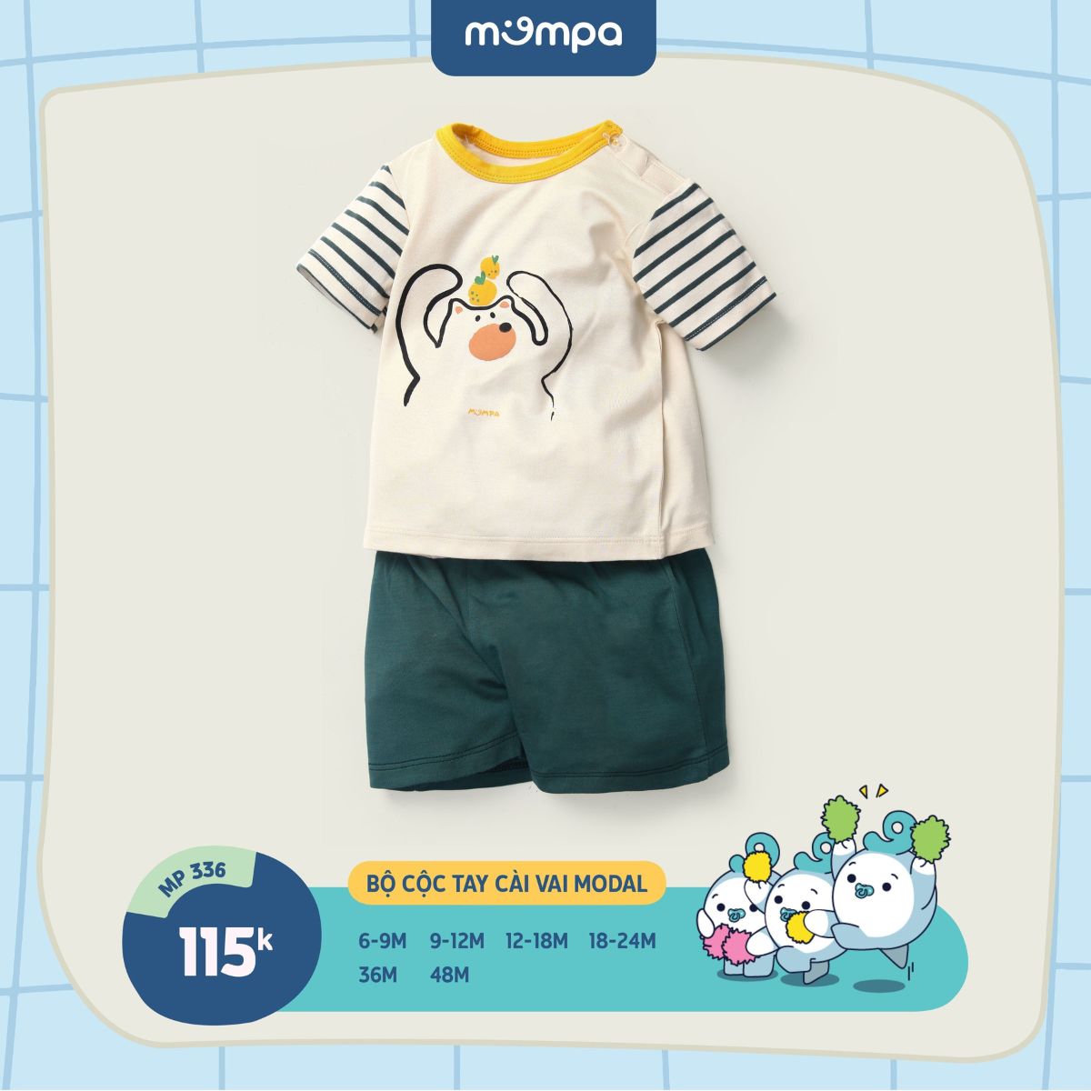 Bộ quần áo cộc tay cho bé Mompa 6 tháng - 4 tuổi vải Modal cài vai ...