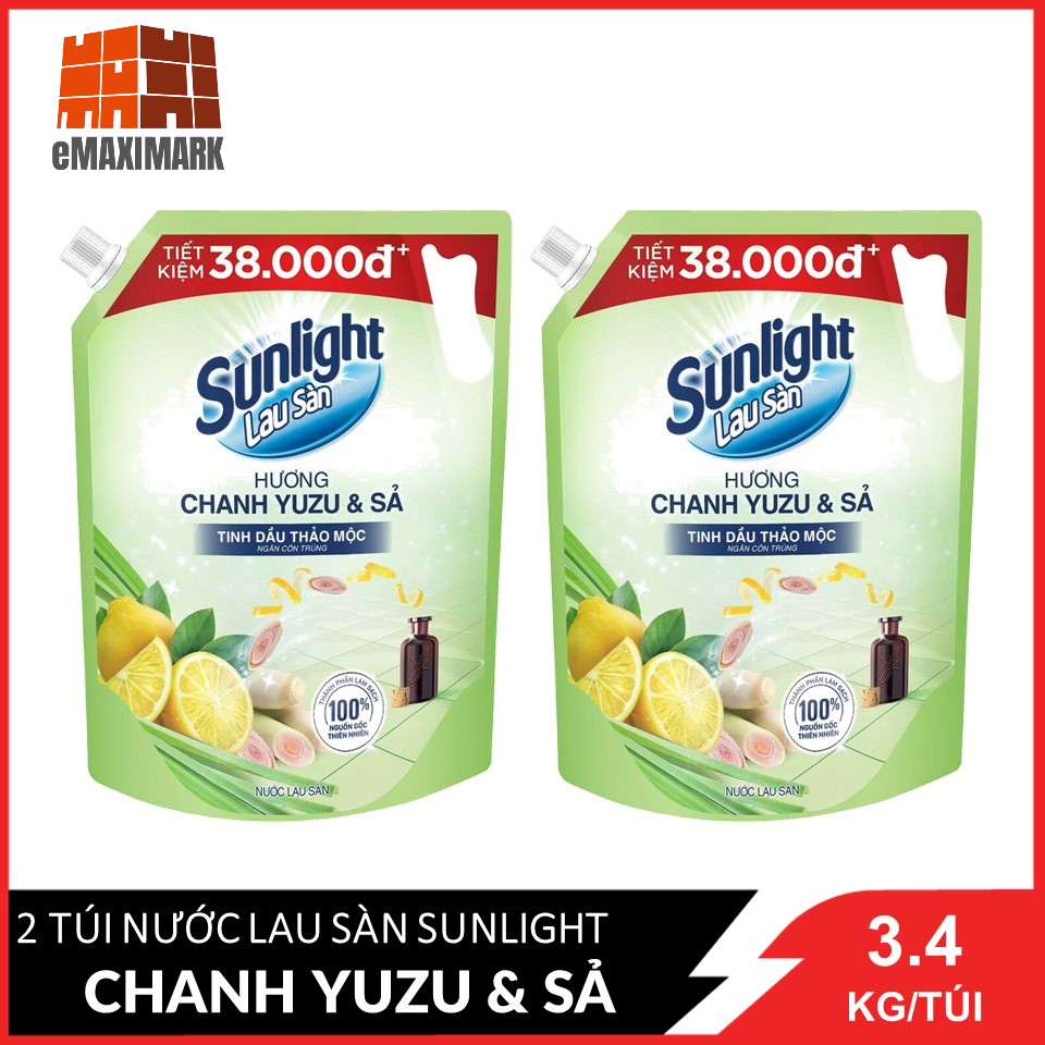 HCM ship 2h Combo 10 túi Nước lau sàn Sunlight Thiên nhiên chiết xuất Chanh Zuzu Sả (trắng) túi ...