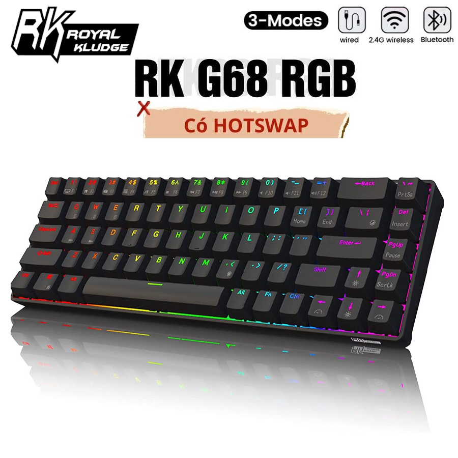 Bàn phím cơ không dây ROYAL KLUDGE RK G68 RGB Kết Nối 3 Chế Độ 2.4Ghz / Bluetooth 5.0 / Có Dây ...