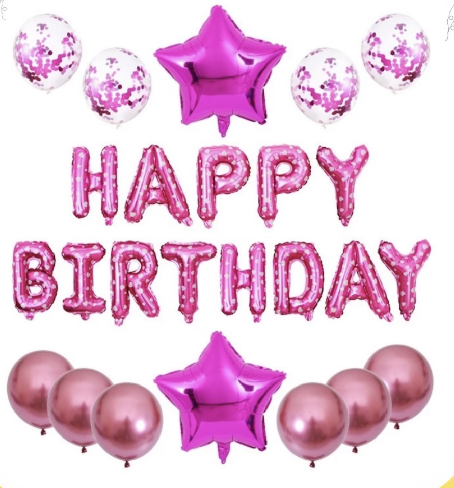 Sét bóng HAPPY BIRTHDAY + bong bóng hình nhiều tông màu - Tặng bơm bóng ...