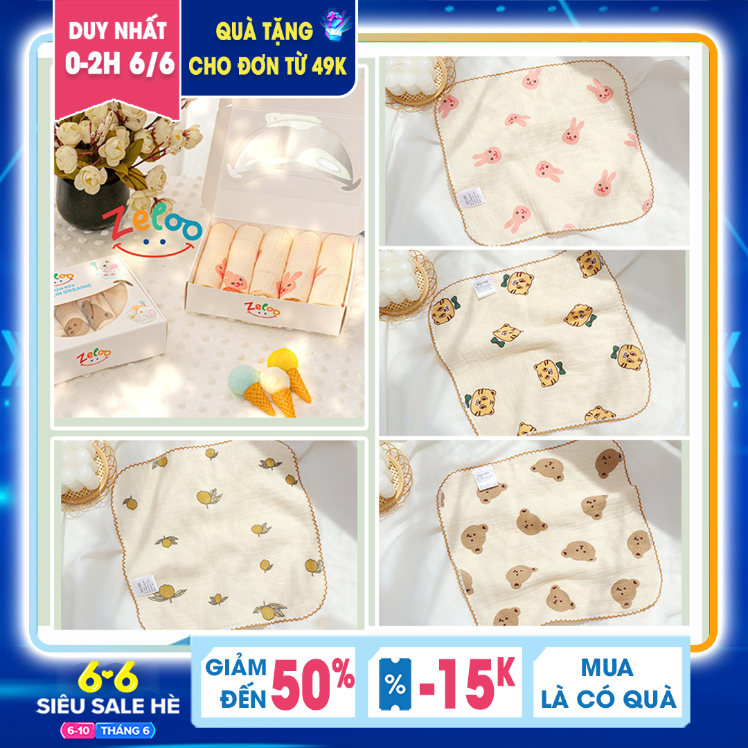 Hoàn tiền 6 Set 5 Chiếc Khăn Sữa Cho Bé Sơ Sinh Muslin Zeloo Khăn Sữa ...